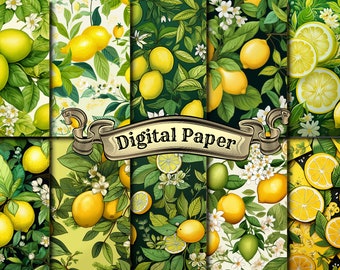 Lemon Digital Paper Watercolor Seamless Patterns Background ...