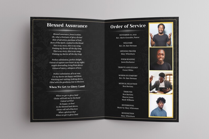 Gold Luxury Funeral Program Template, Large Magazine Style Booklet ...