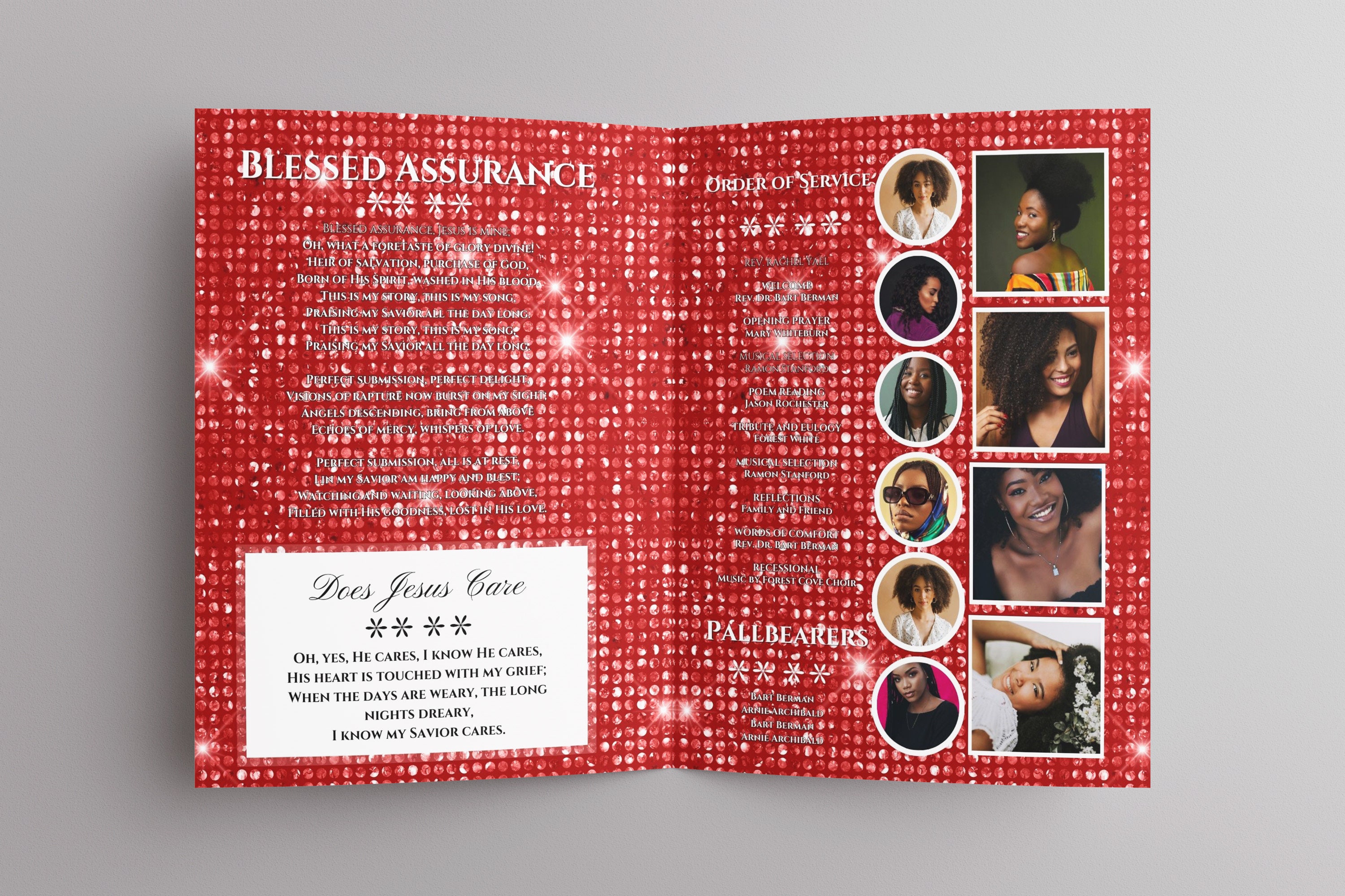 Red Magazine Style Funeral Memorial Booklet 8 Pages elegant Style ...