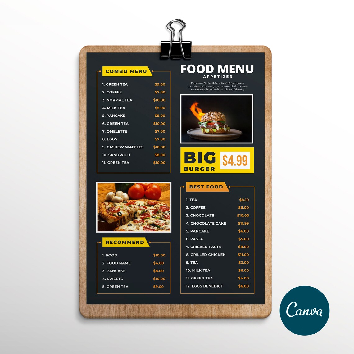 Creative Restaurant Menu for Digital Use With Photo,food Menu Template ...