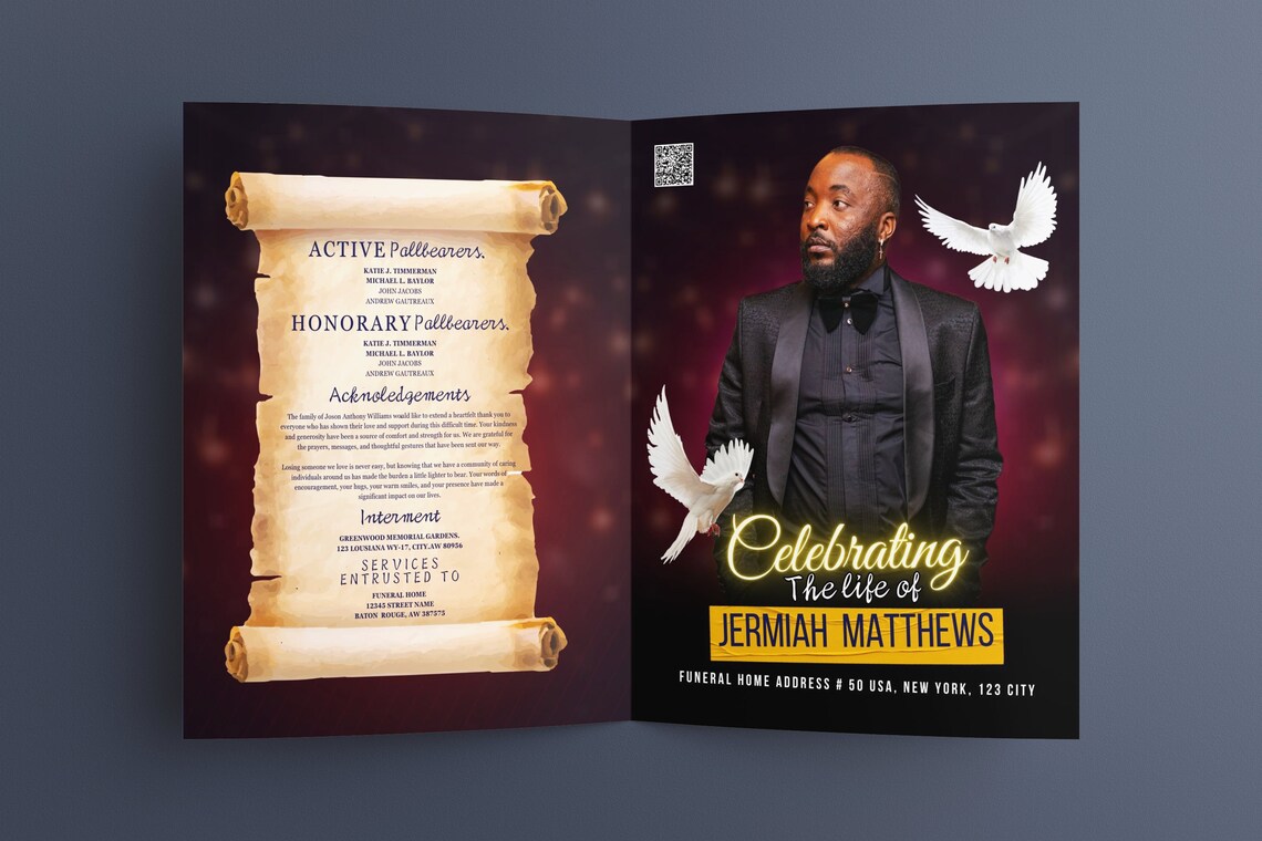 8 Page Green Funeral Program Template Canva Funeral Booklet - Etsy