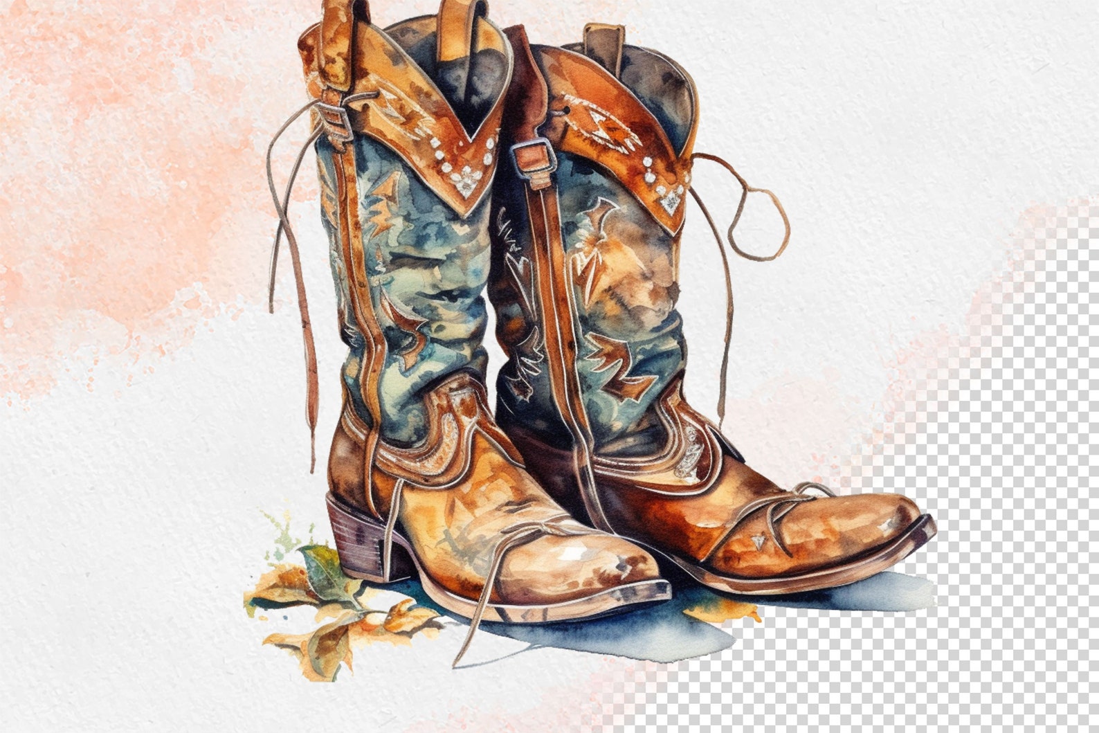 Western Flowers Boots Watercolor PNG Clipart, Cowgirl Boots Png ...