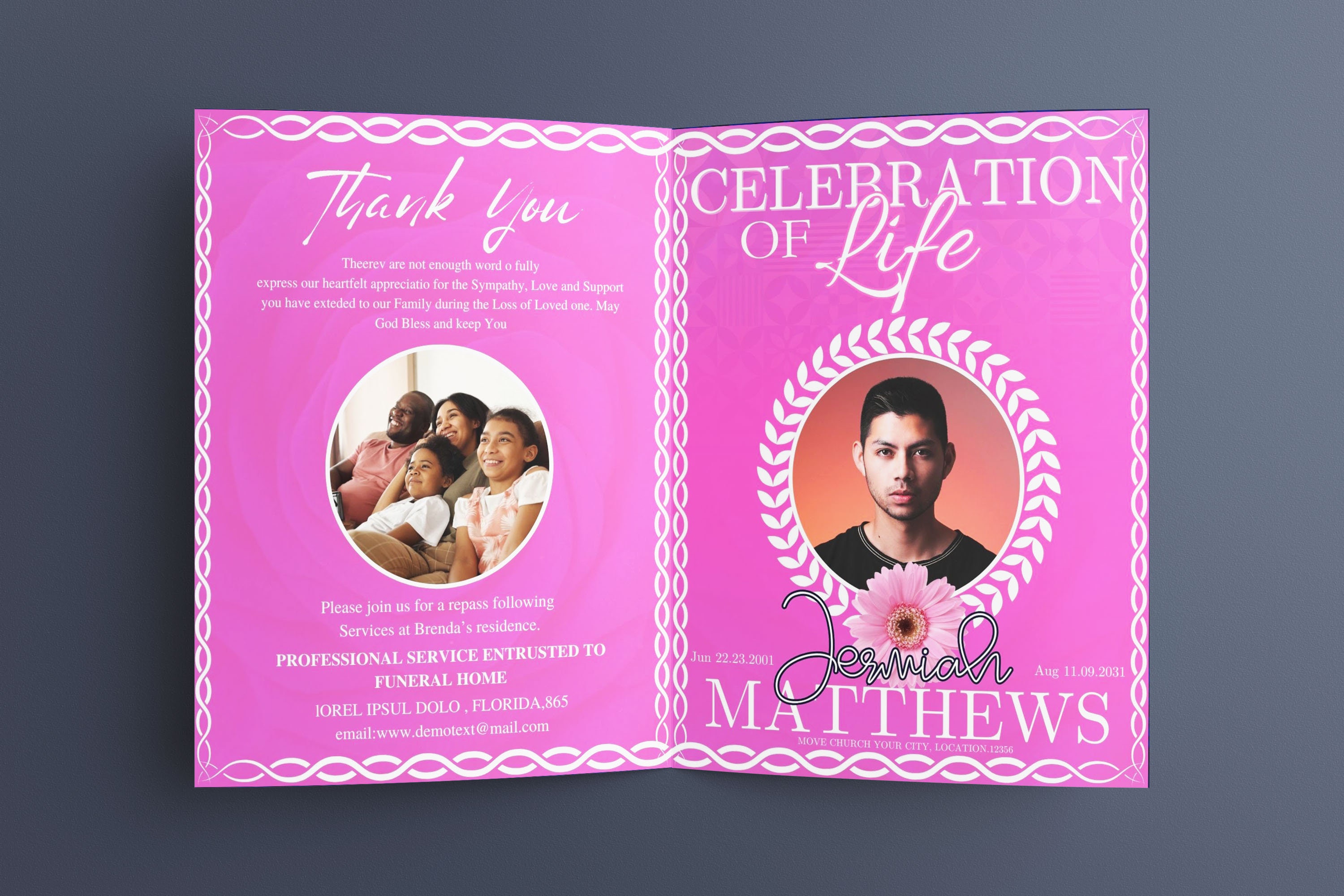 Edible Pink Funeral Program Template 8 Page Celebrating the Life of ...