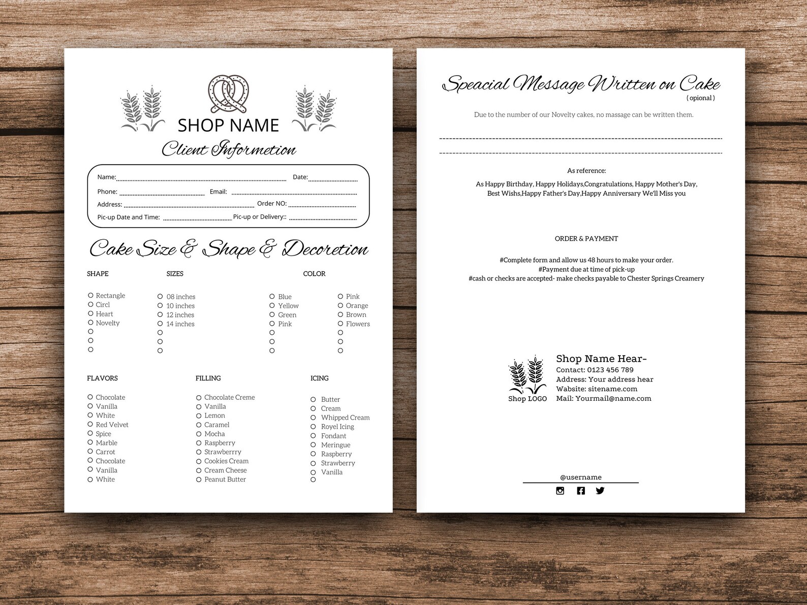 Editable Cake Order Form Template, Canva Order Form, Bakery Order Form ...