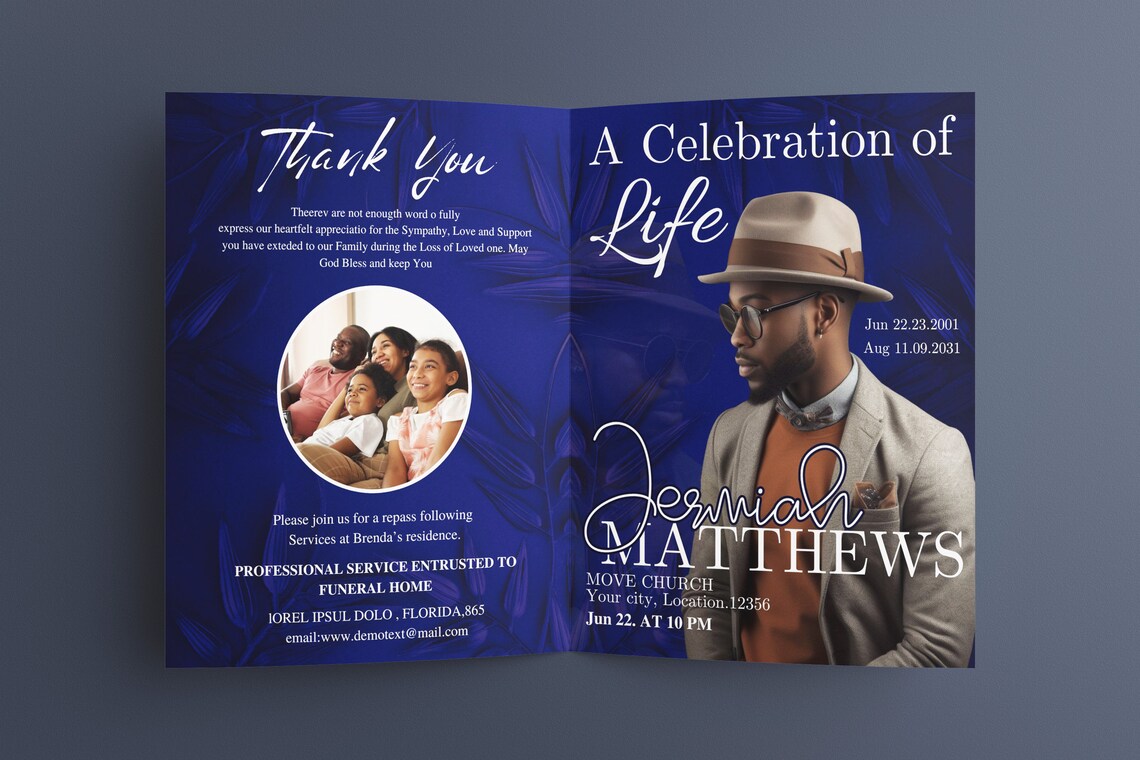 8.5"x11" BOOKLET Memorial Program (8 Pages), Blue Style Funeral Program ...