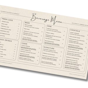 Minimalist Food & Drink Menu Template, Editable Menu Template Price ...