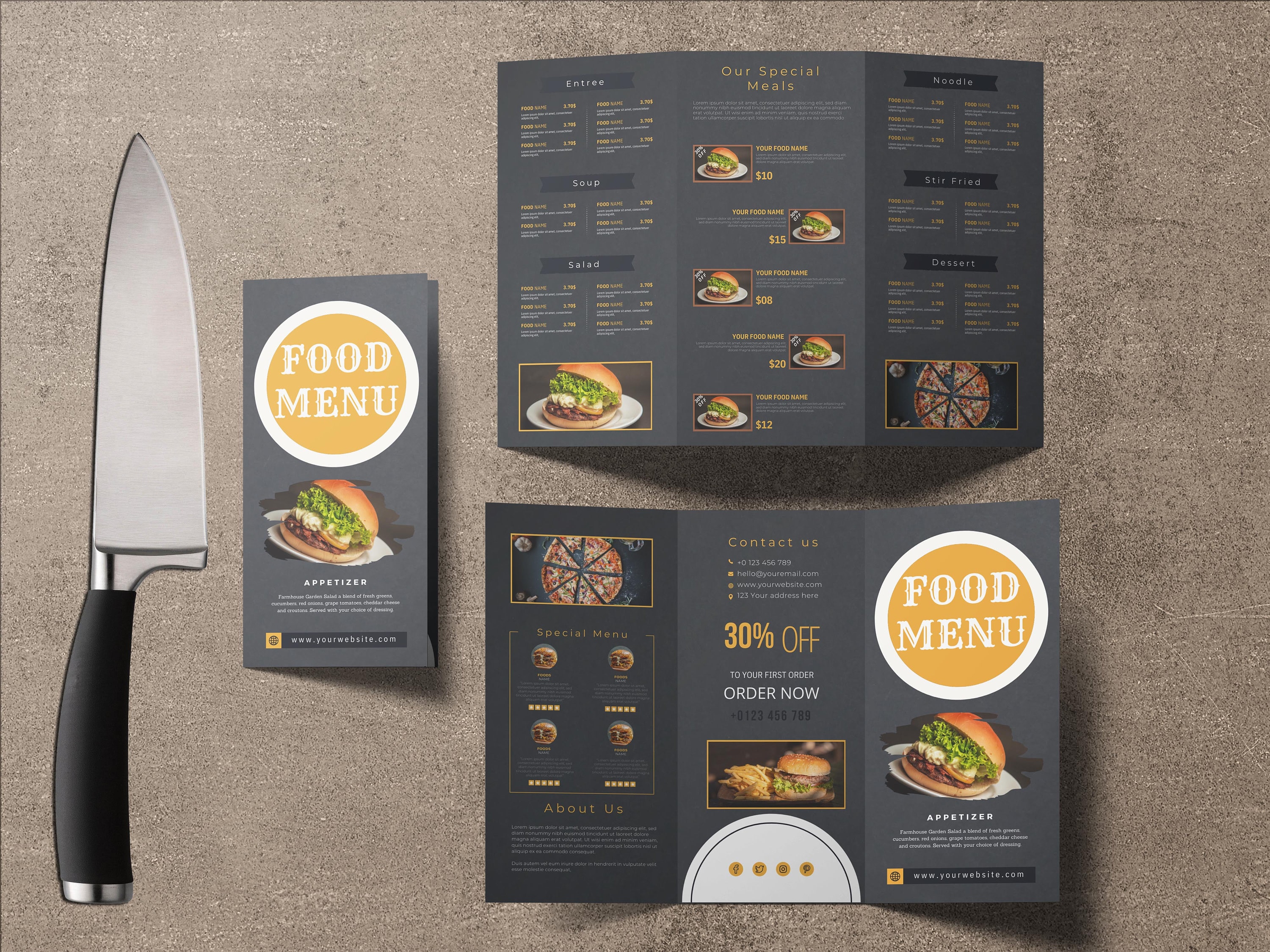 Trifold Menu Template Editable Food Menu Template Bakery Menu ...