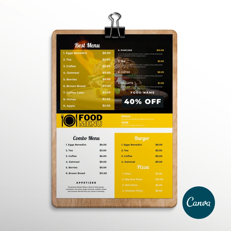 Fast Food Restaurant Menu Template, Food Menu Template Canva, Food Menu ...