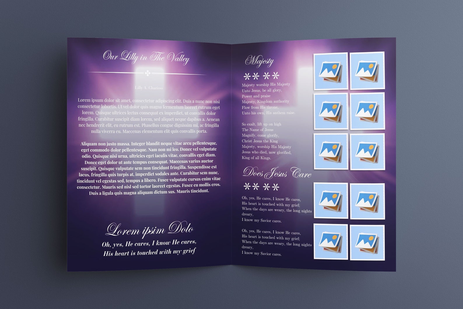 8 Page Funeral BOOKLET Memorial Program Purple Funeral Program ...