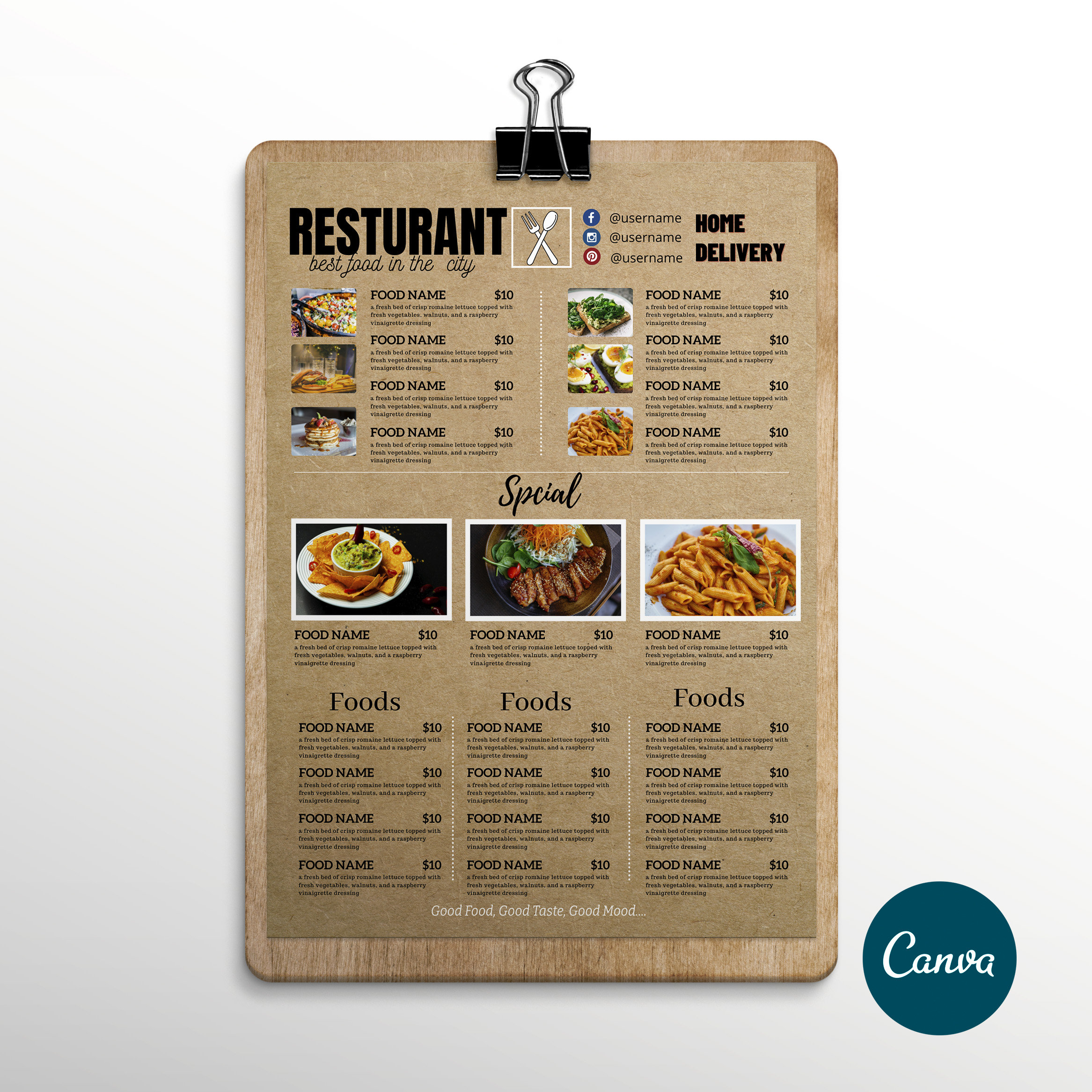 Restaurant Special Menu Print Template, Food Menu Template Canva, Food ...