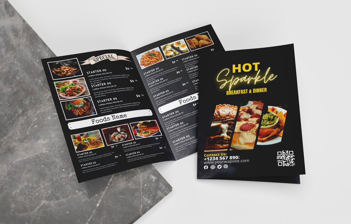 Restaurant Bifold Brochure Templates, Restaurant Food Menu, Printable ...