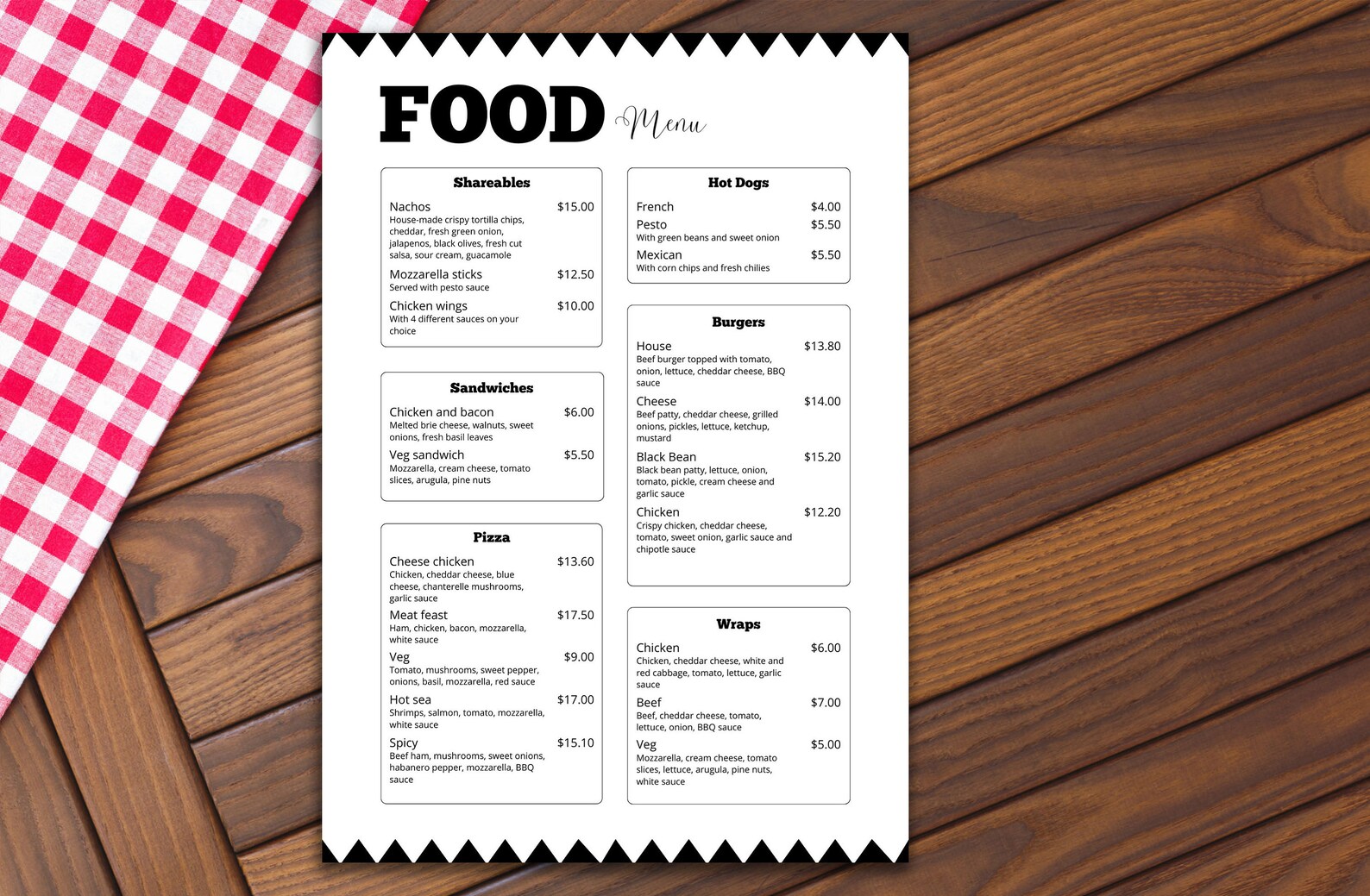Restaurant Food Menu Template, Editable Template Price List, Restaurant ...