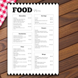 Restaurant Food Menu Template, Editable Template Price List, Restaurant ...