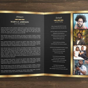 8 Page Black and Gold Funeral Program Template, 8 Page Funeral Booklet Program Template ...