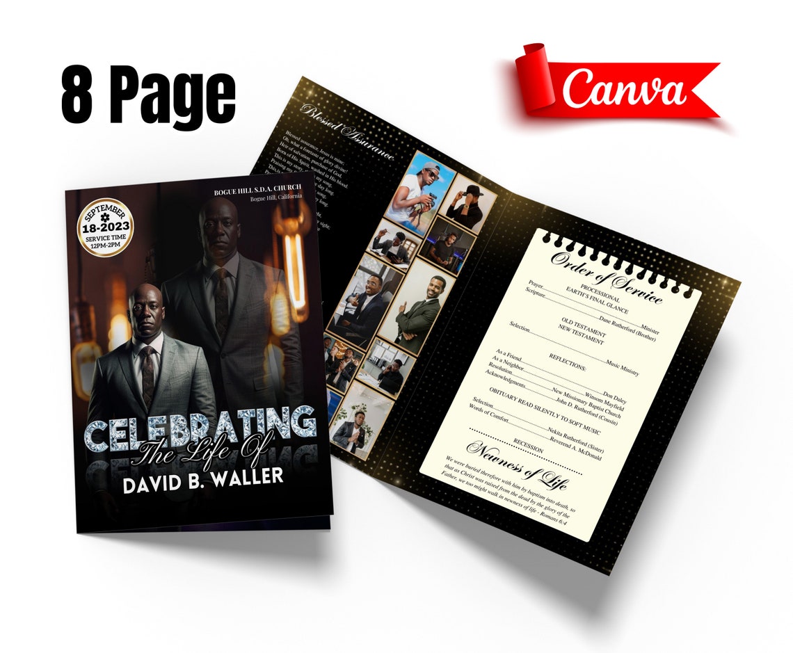 8 Page Modern Funeral Program Canva Editable Templates, Funeral Canva ...