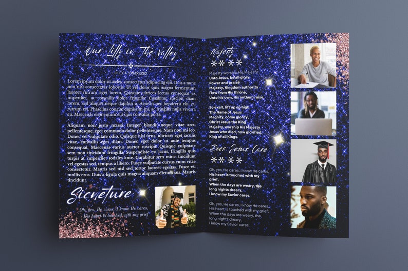 8 Page Blue Funeral Program Template, Canva Funeral Template Printable ...