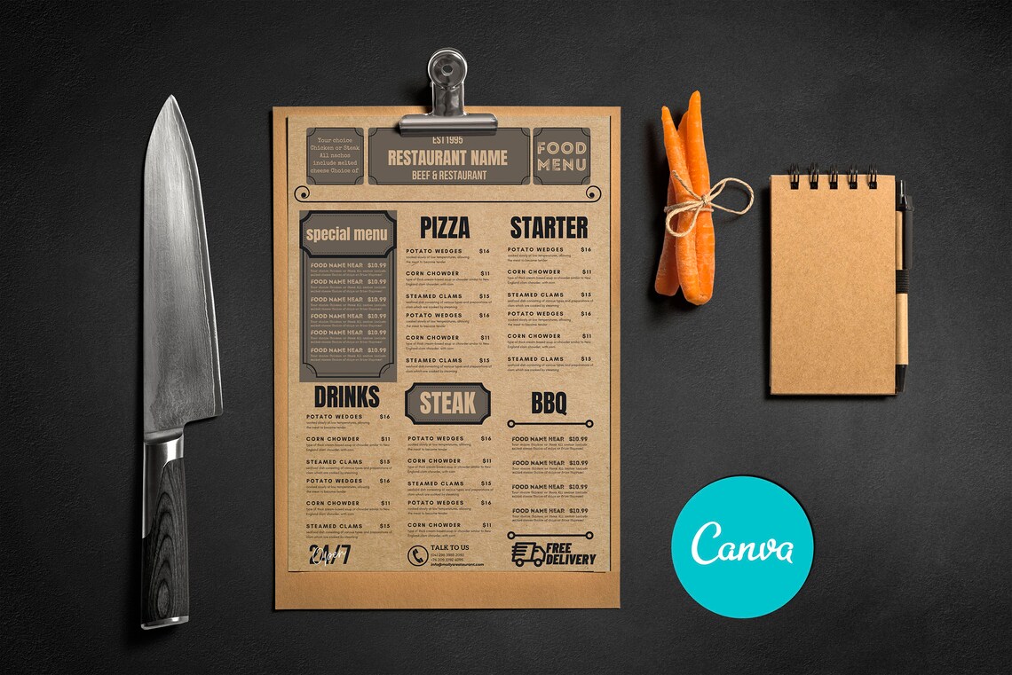 Vintage Food Menu, DIY Bar Menu Template ,bar Menu Template,printable ...