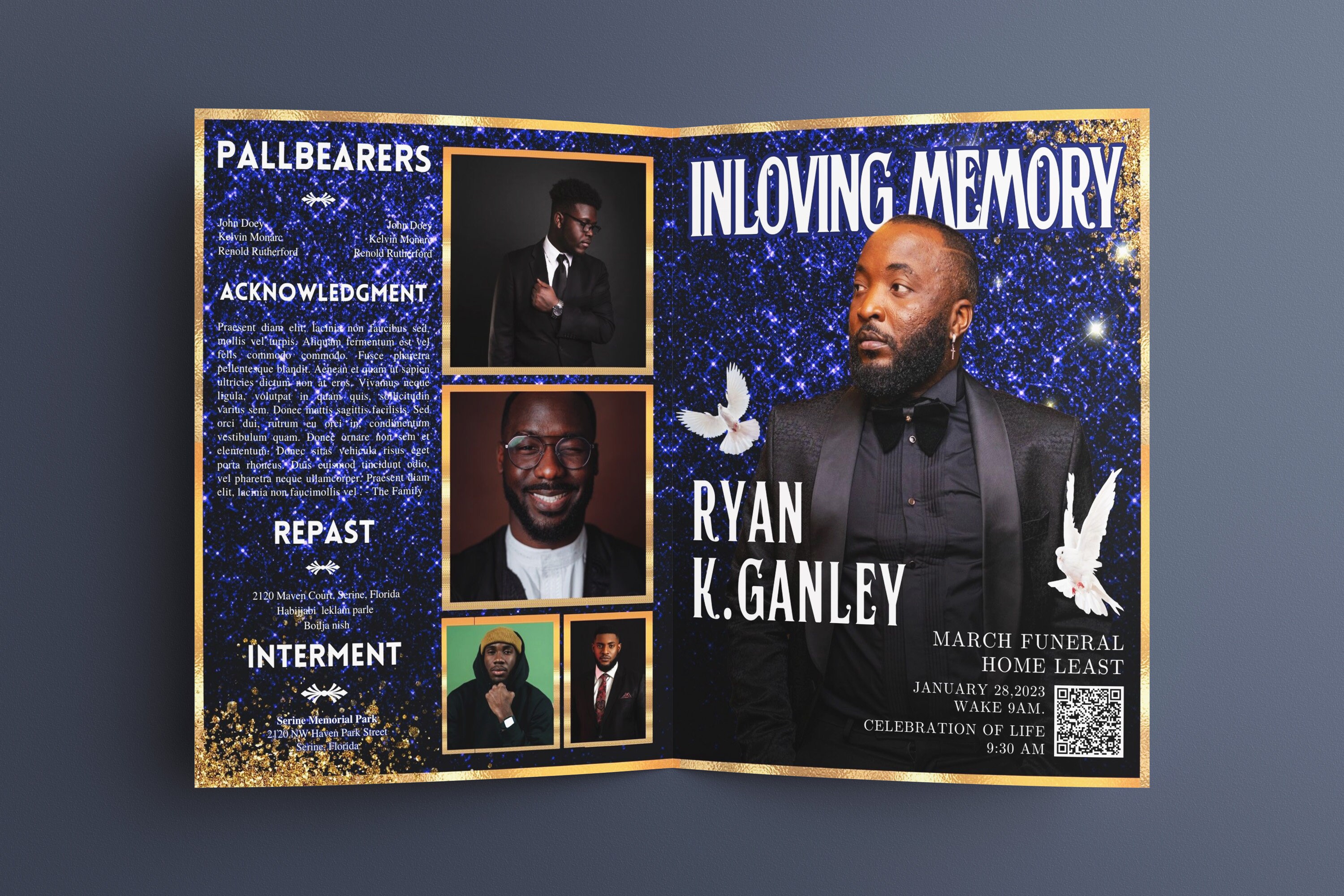 8 Page Magazine Style Blue Funeral Program, Tabloid Template, Obituary ...