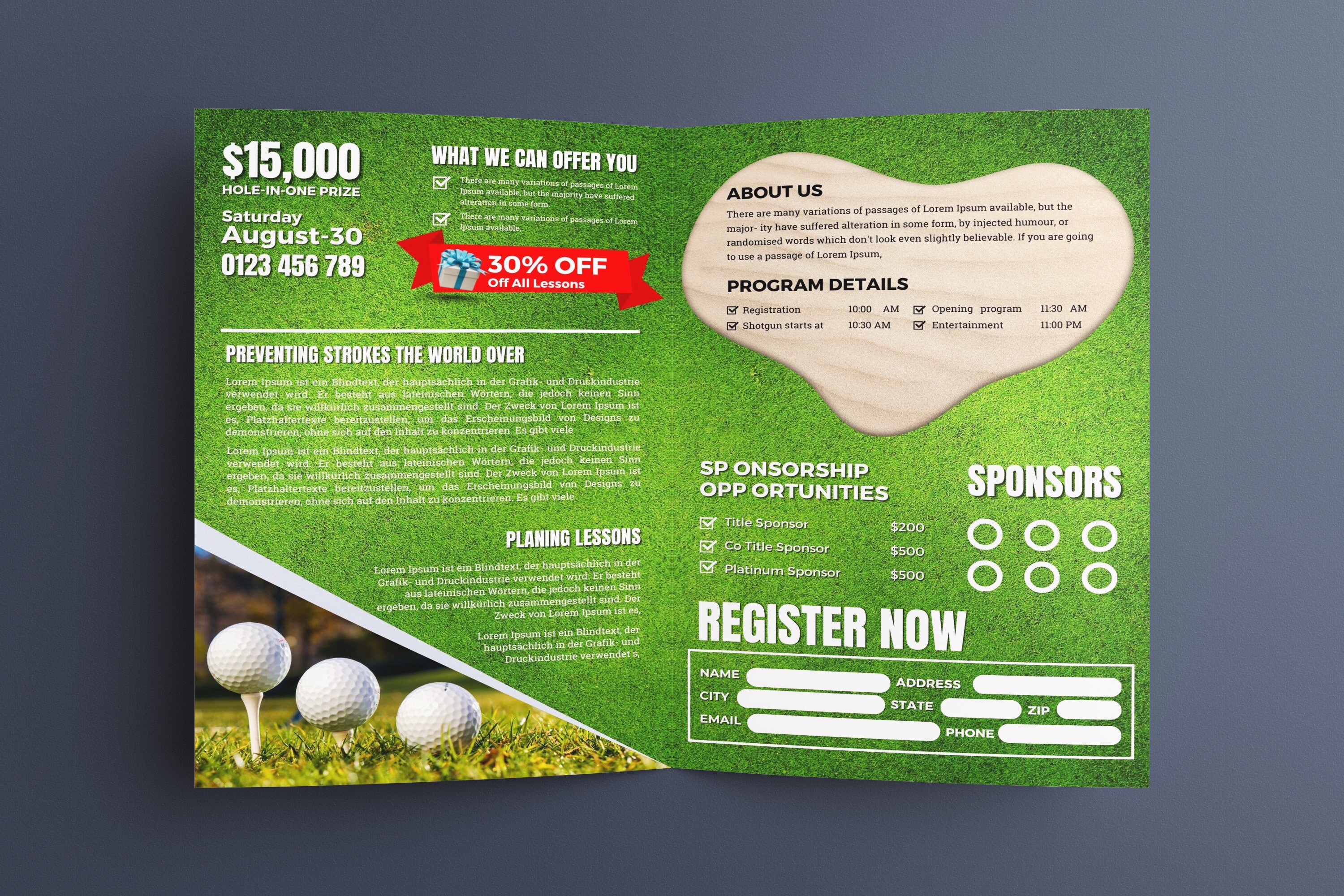 Golf Tournament Bi-fold Brochure Template | Print Size 11x8.5 Inches - Etsy