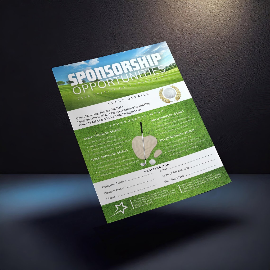 DIY Golf Event Sponsorship Form, Canva Templates, Editable Fundraiser ...