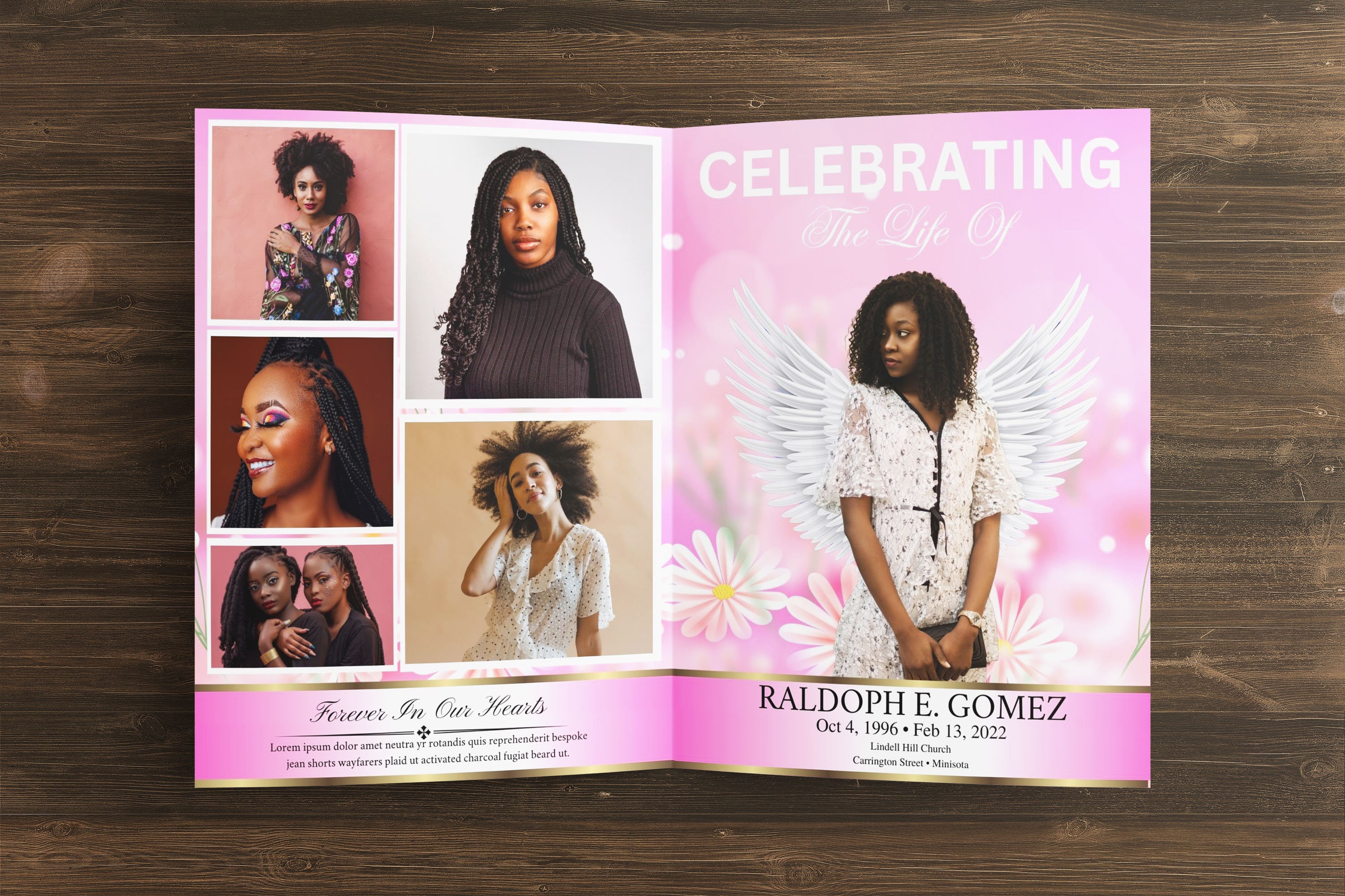 Pink Funeral Program Template 8 Page, Canva Funeral Template Printable, Editable Bi-fold ...