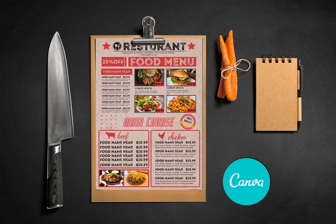Printable Restaurant Menu Template, Food Shop Menu,bar Menu,food Menu ...