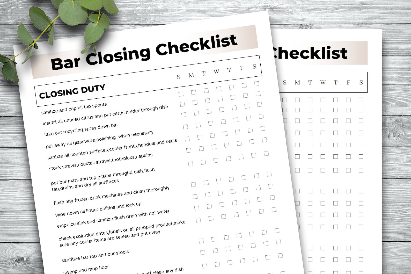 Bar and Restaurant Closing Checklist, Restaurant Bar Cleaning List ...