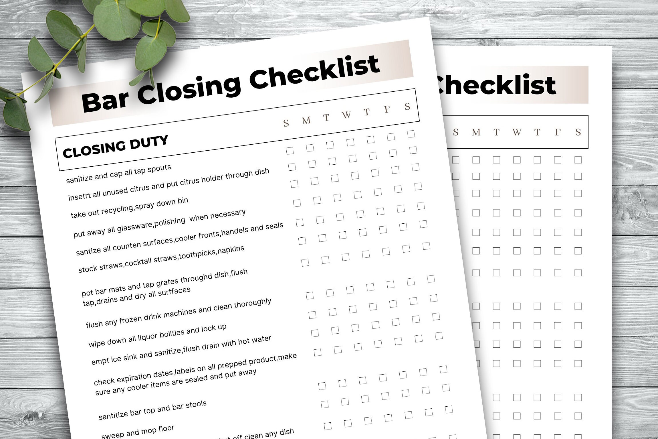 Bar and Restaurant Closing Checklist, Restaurant Bar Cleaning List ...