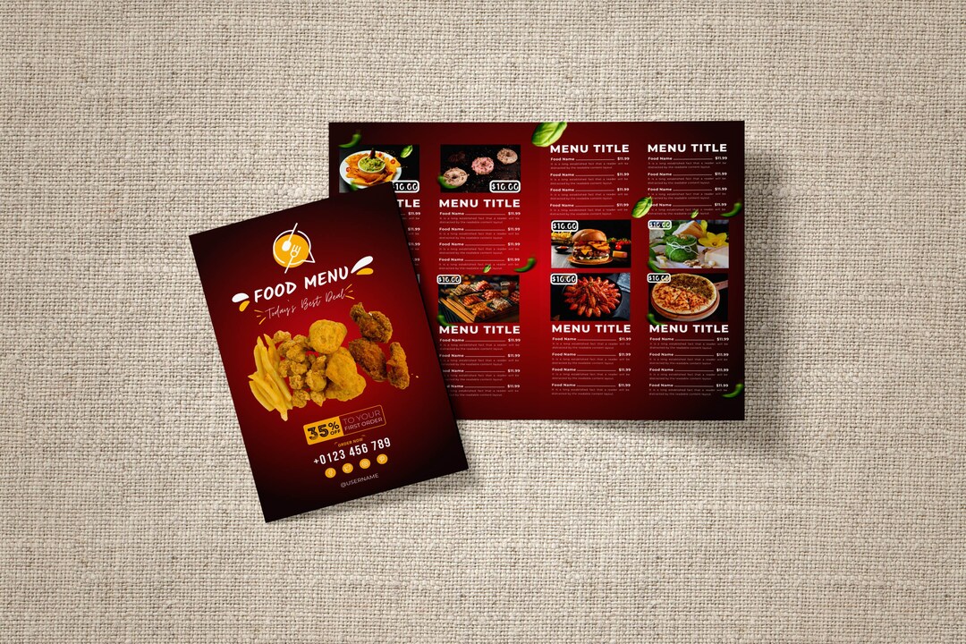 Food Menu and Restaurant Bifold Brochure Template, Food Menu Trifold ...