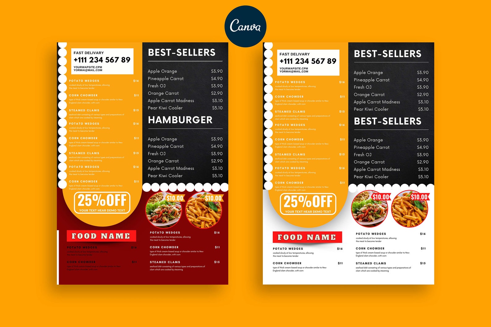 Food Menu Template,canva Food Menu,resturant Menu Template,wading Food ...