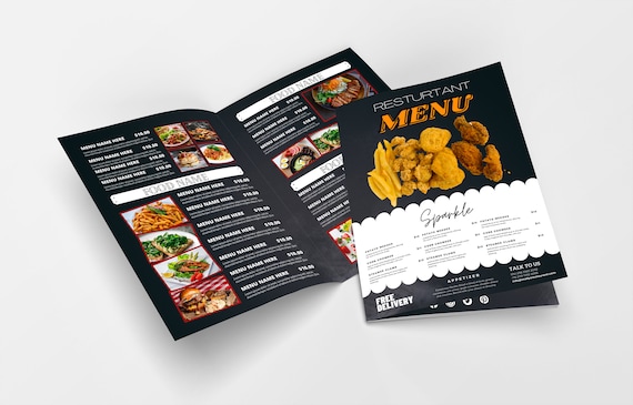 Bifold Food Menu Brochure Flyer Template Restaurant Menu | Etsy Canada