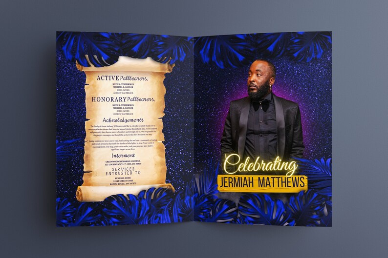 8 Page Blue Funeral Program Template, Canva Funeral Booklet Template ...