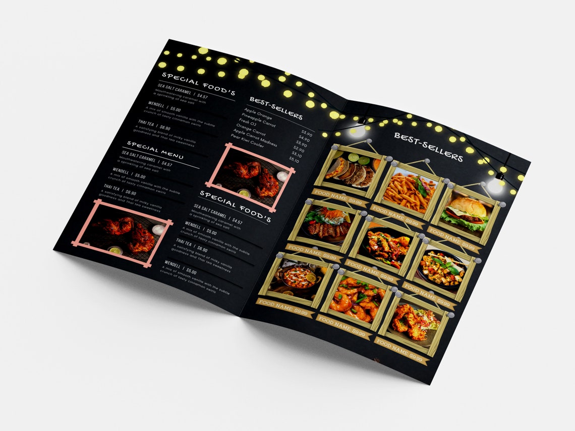 Restaurant Fast Food Menu Bifold Brochure Template, Restaurant Food ...