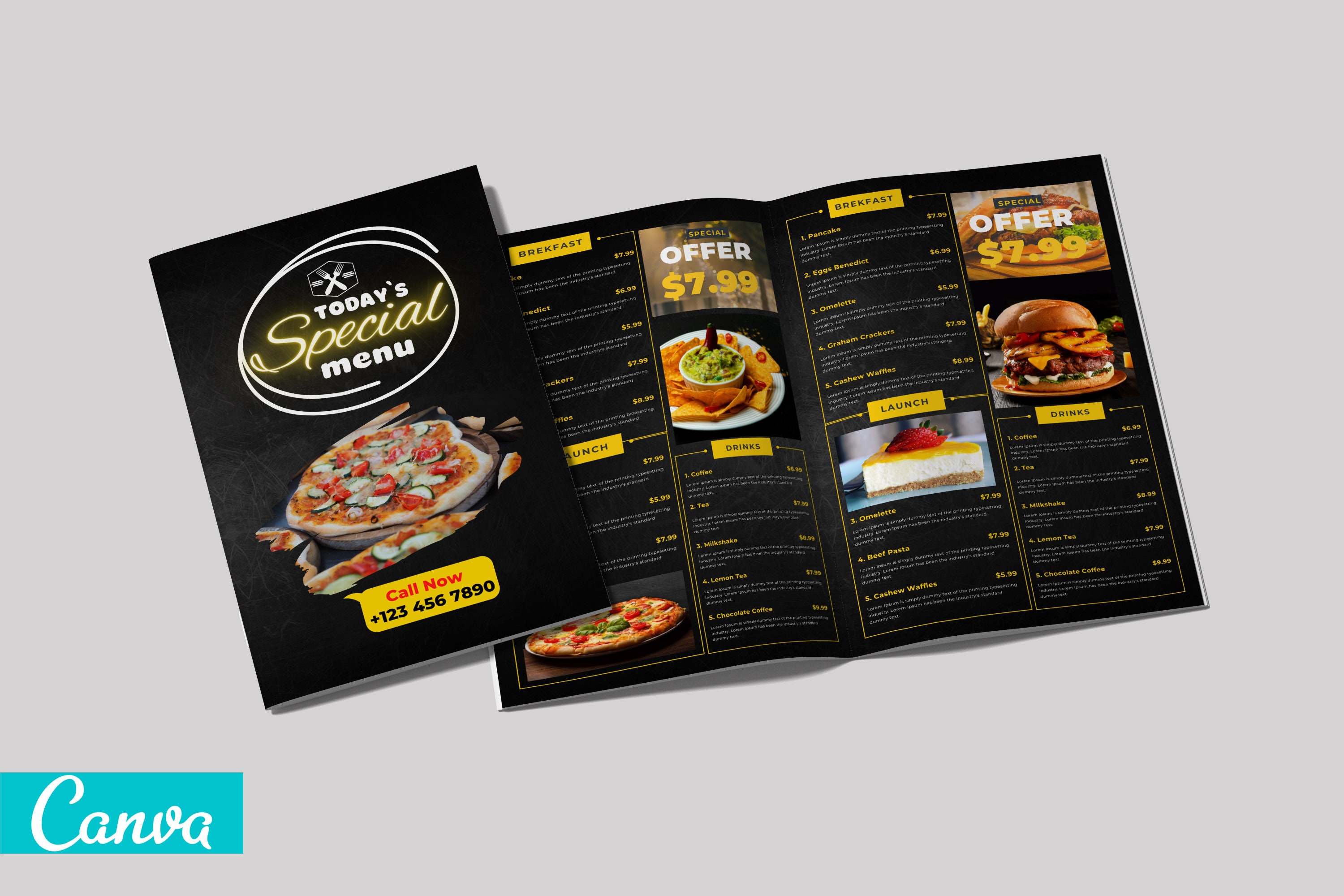 Bifold Food Menu Brochure Template, Restaurant Bifold Brochure ...