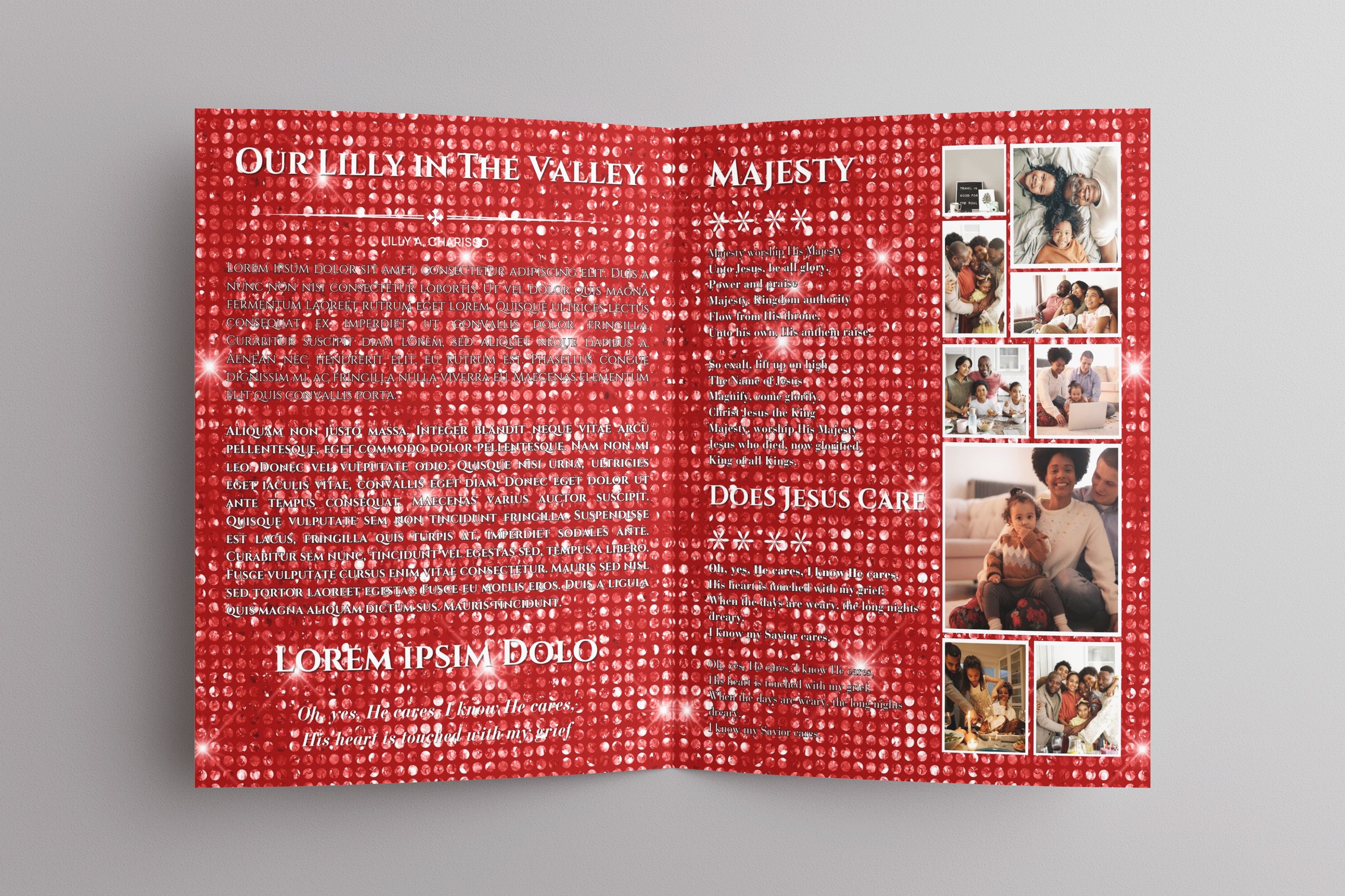 Red Magazine Style Funeral Memorial Booklet 8 Pages elegant Style ...