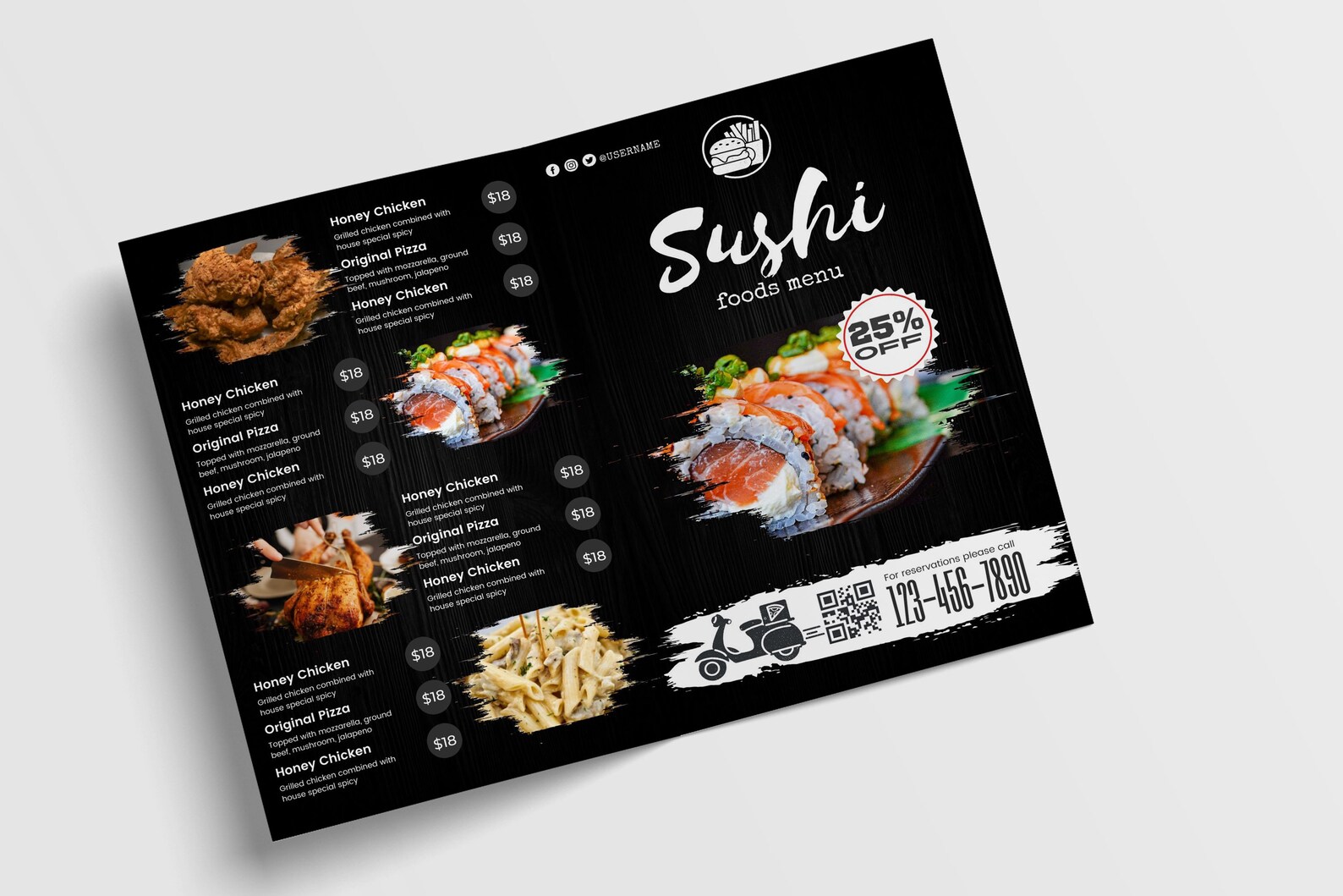 Food Menu Bi-fold Brochure Canva Template, DIY Food Menu Template ...