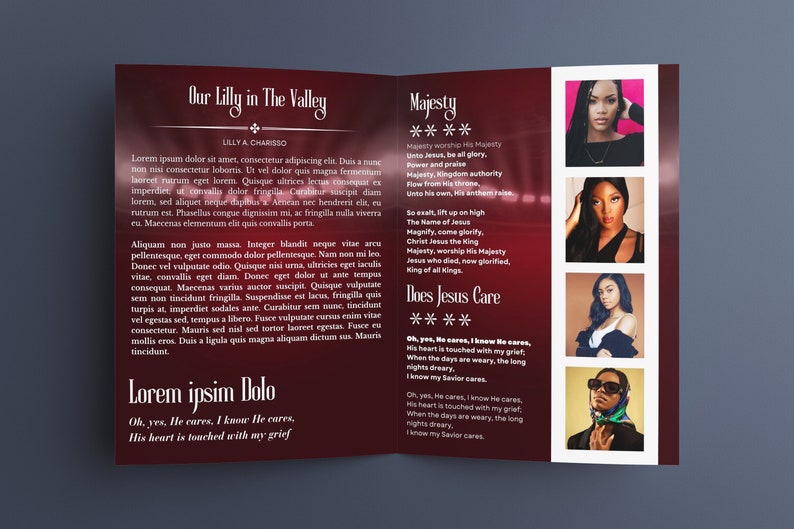 Magazine Style Funeral Program Template, Red Memorial Service Template ...