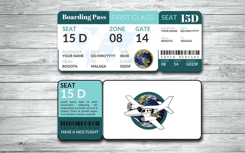 Editable Boarding Pass Template, Printable Airline Ticket Canva ...