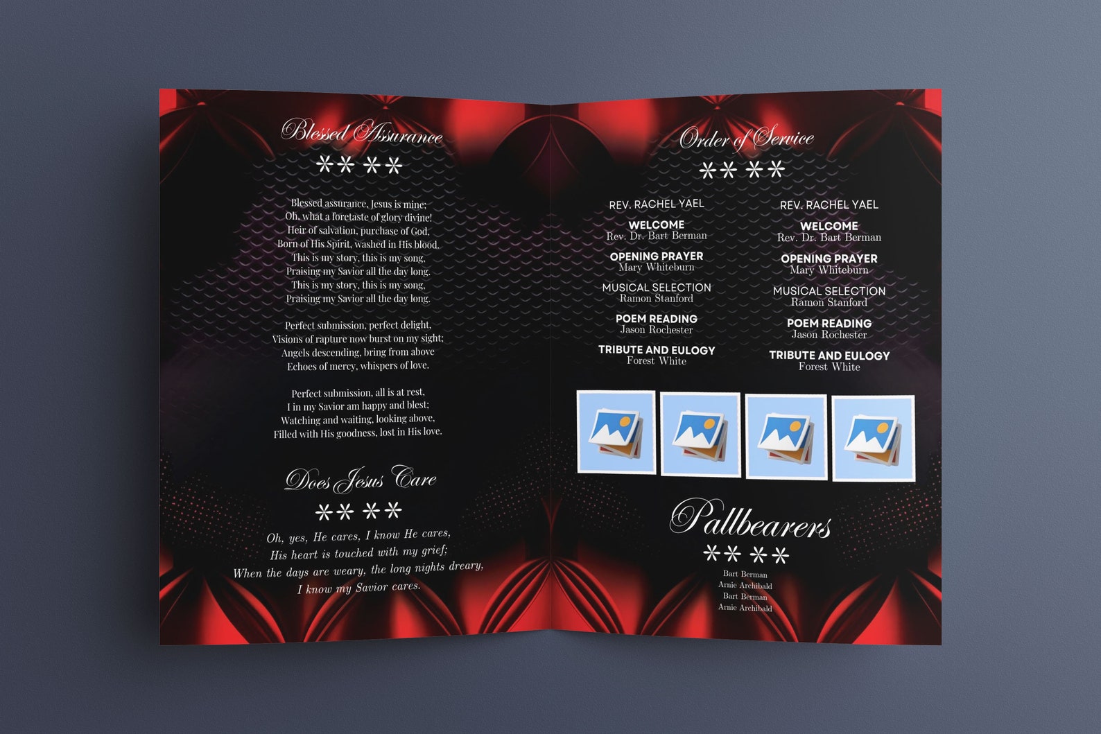 8 Page Luxury Black Funeral Memorial Booklet Template elegant Style ...