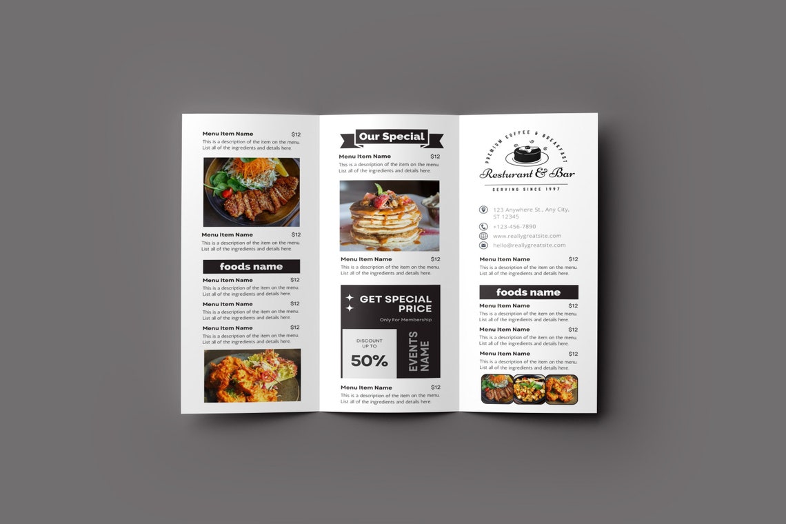 Trifold Food Menu Brochure Template, Modern Food Menu Template ...