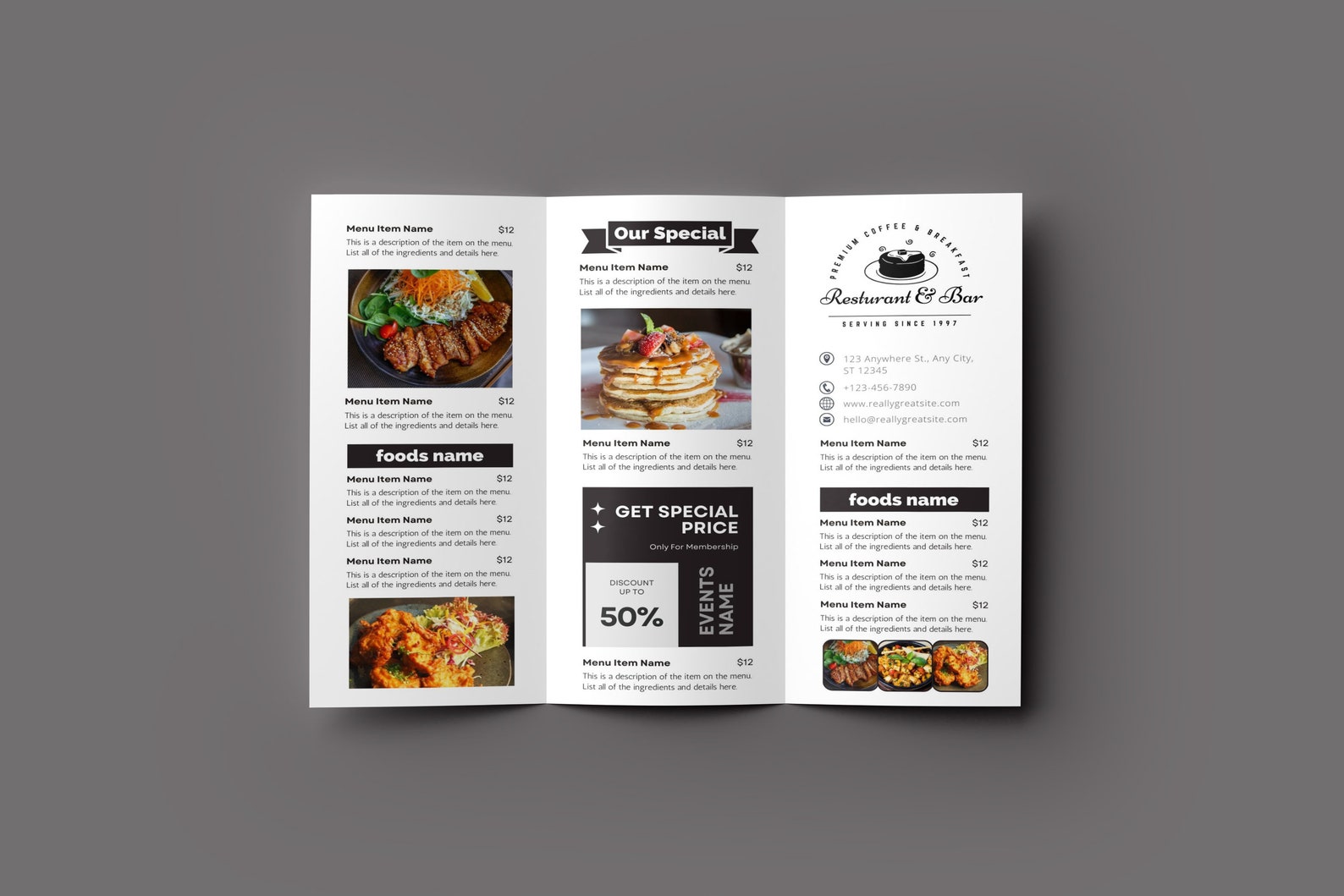 Trifold Food Menu Brochure Template, Modern Food Menu Template ...