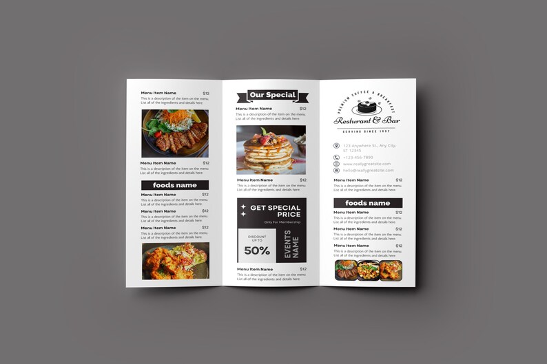 Trifold Food Menu Brochure Template, Modern Food Menu Template ...