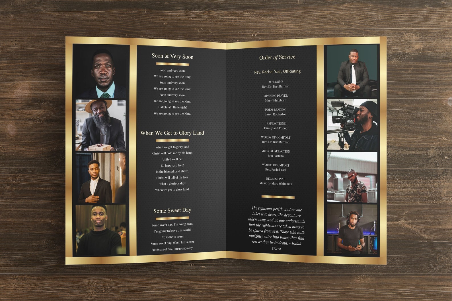8 Page Black and Gold Funeral Program Template, 8 Page Funeral Booklet ...