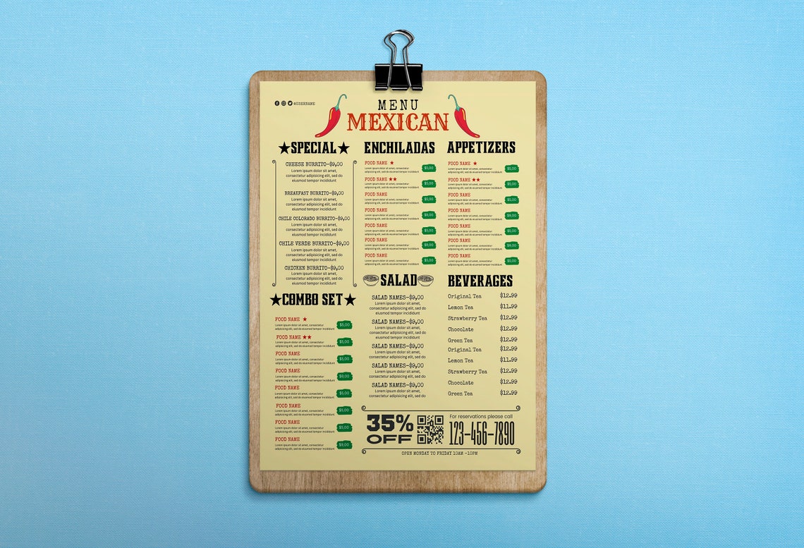 Editable Mexican Food Menu Template, Mexican Menu Card, Printable ...