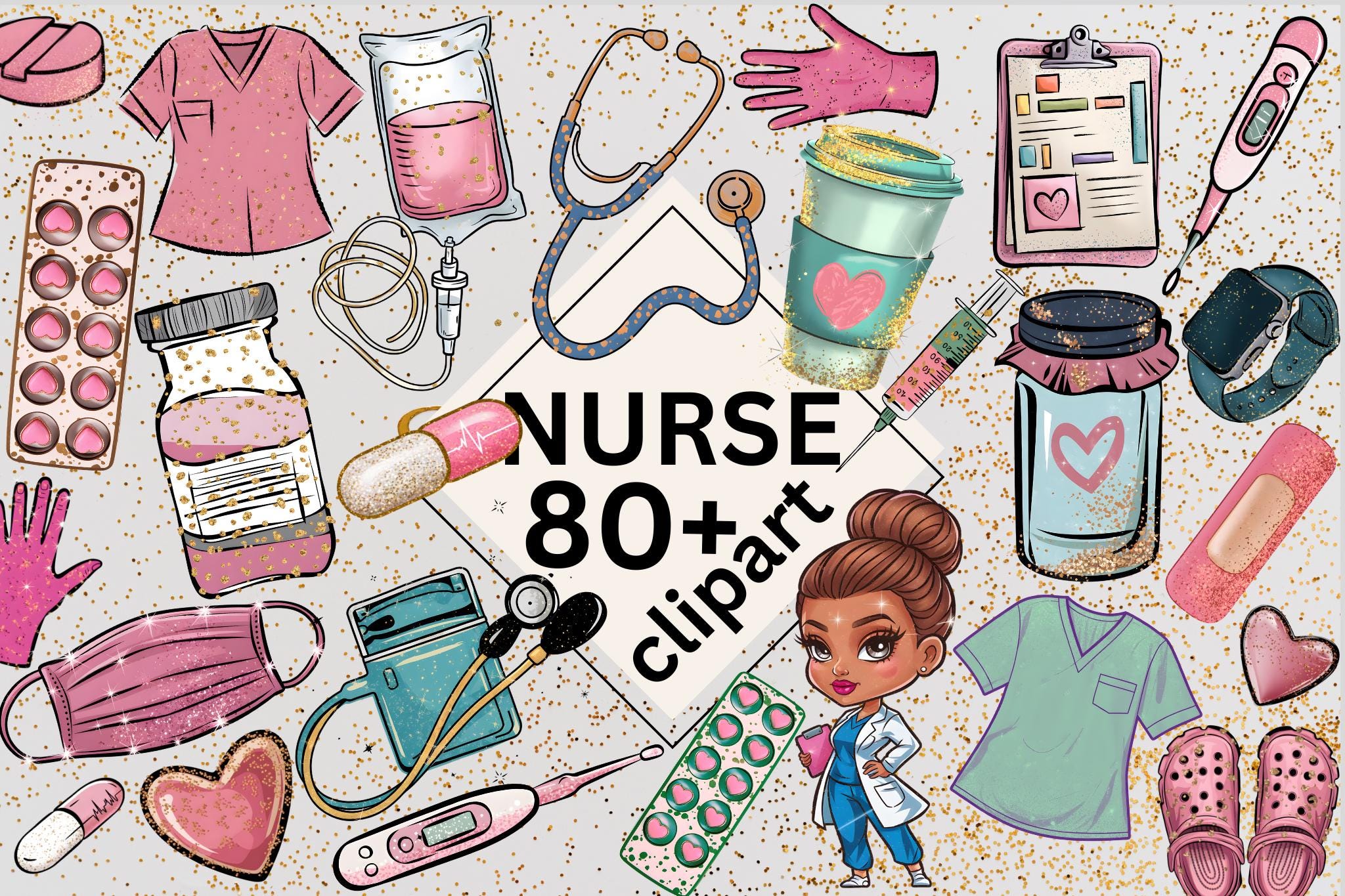 Cute Nurse and Doctor Clipart Bundle, Nurse Clipart Bundle, Medical ...