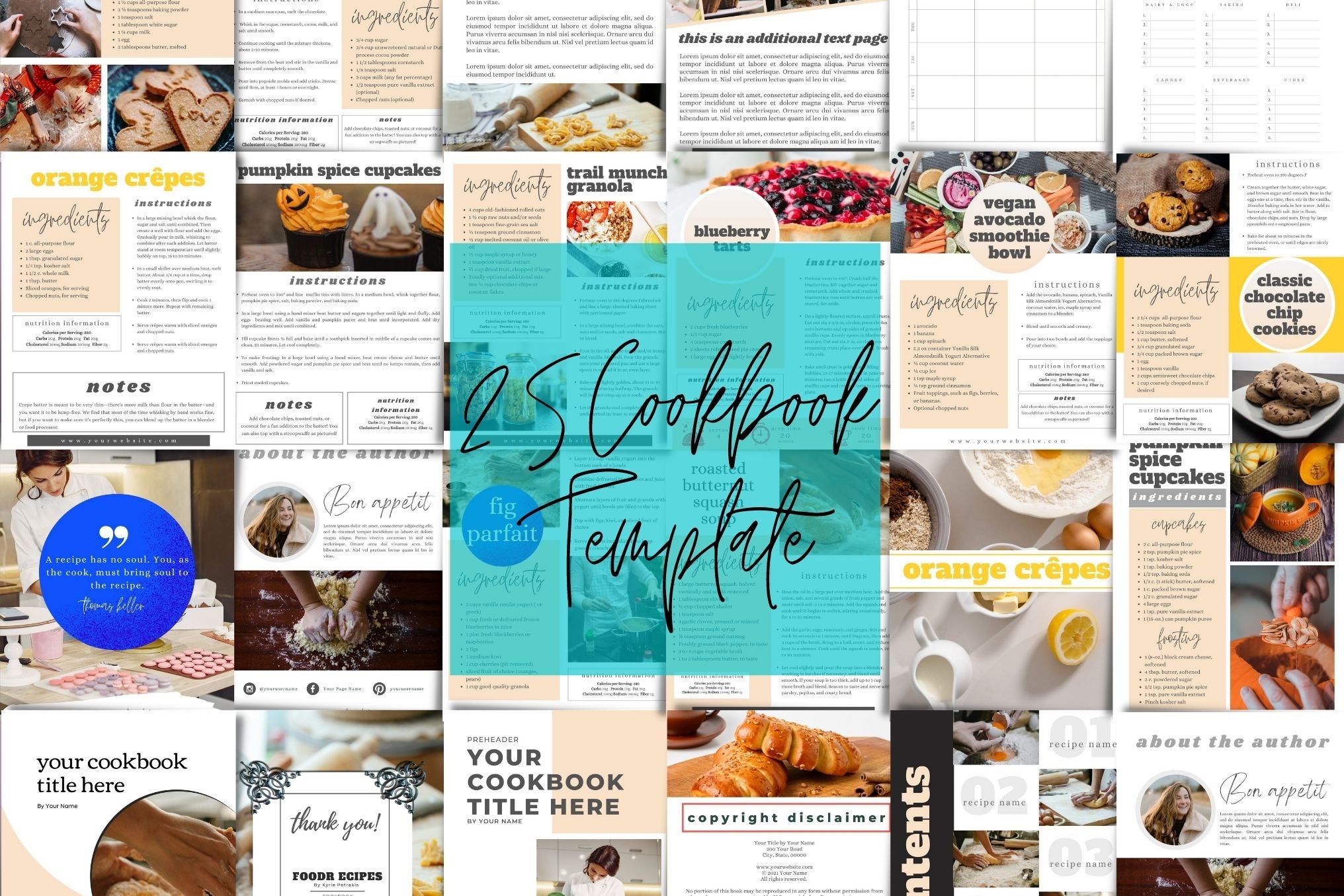 Printable Cookbook Template Canva, Cookbook Template Printable ...