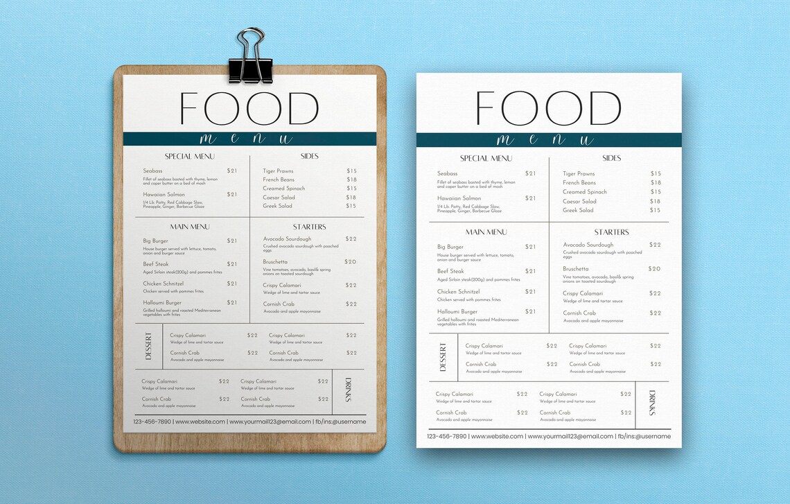 Restaurant Food Menu, DIY Restaurant Menu Template, DIY Printable Price ...