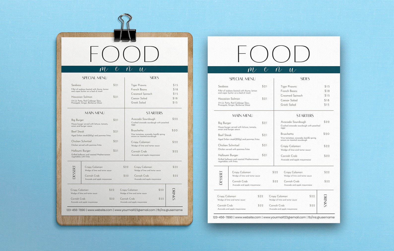 Restaurant Food Menu, DIY Restaurant Menu Template, DIY Printable Price ...