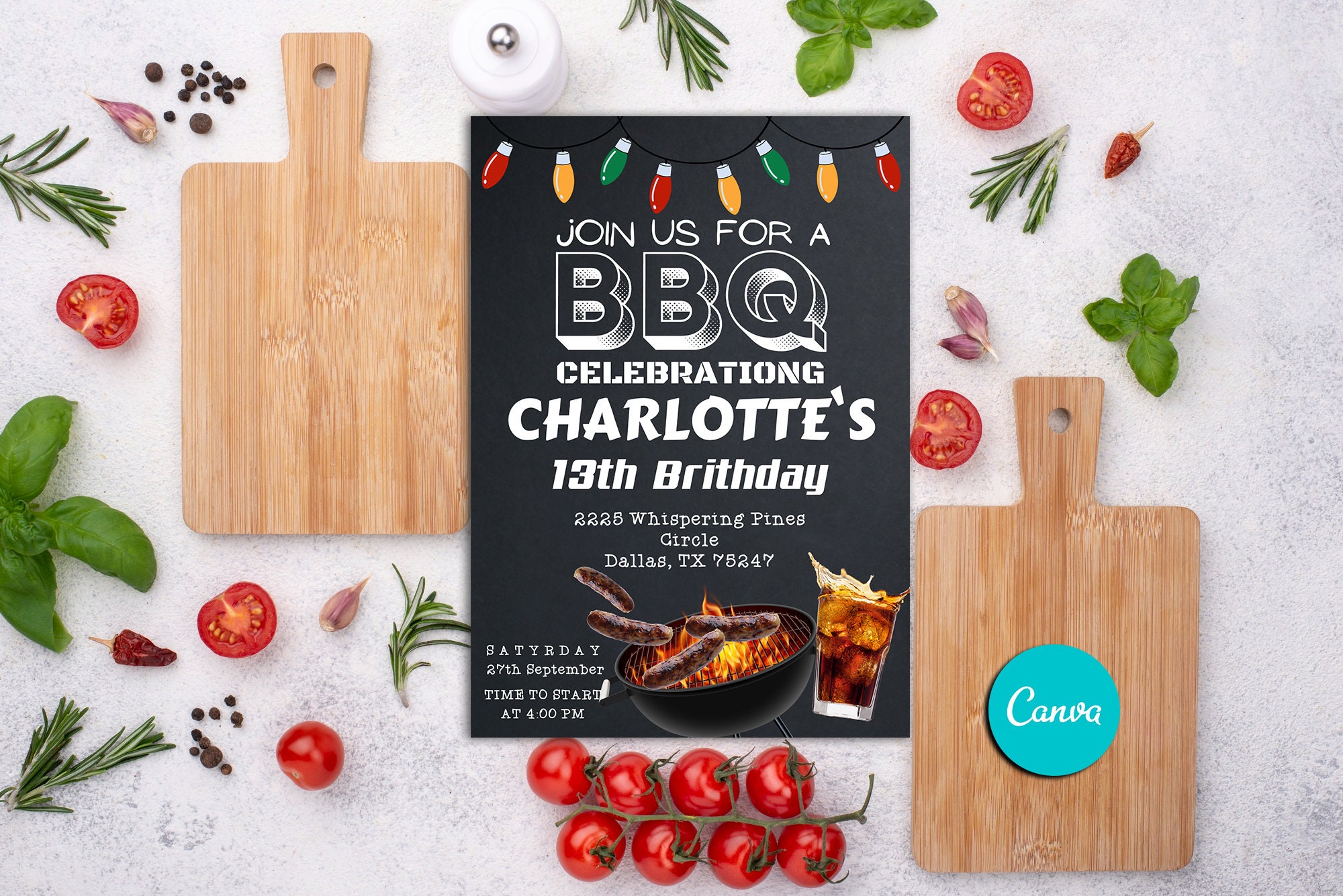 Printable BBQ Party Invitations Flyer Template, Digital Barbecue Party ...