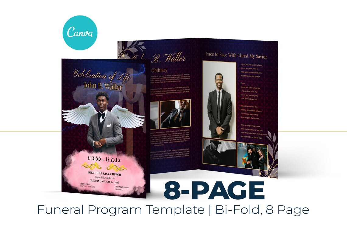 8 Page Black Funeral Program Template Funeral Bi-fold - Etsy